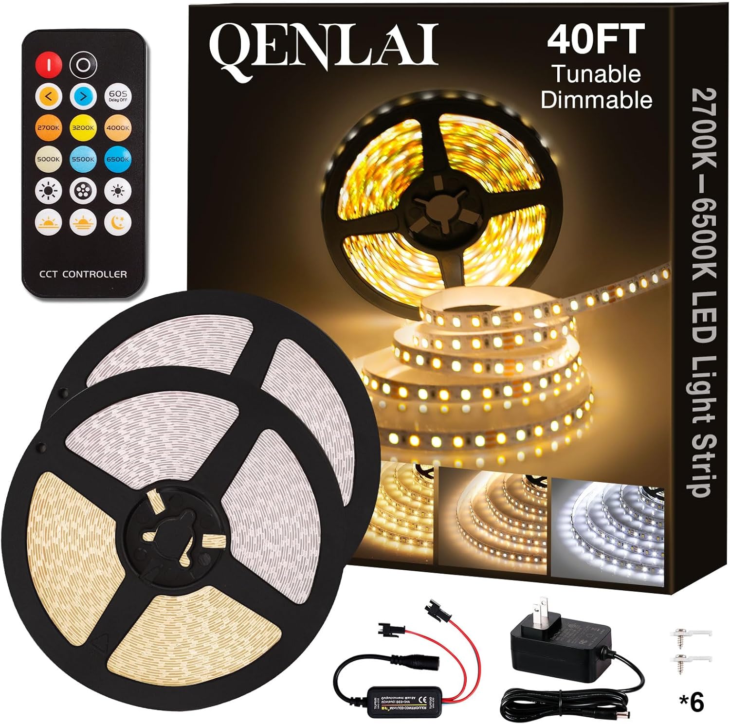 Amazon.com: QENLAI 40ft LED Strip Lights, 2700K-6500K Tunable White LED ...