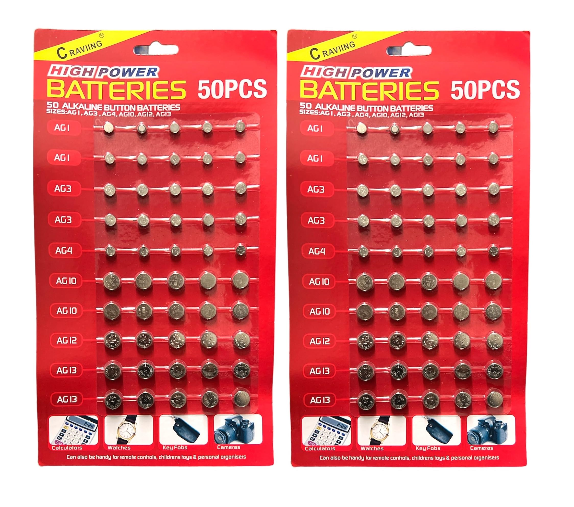 100 Pack Assorted Mixed Alkaline Button Cell Batteries AG1/LR621 | AG3 ...