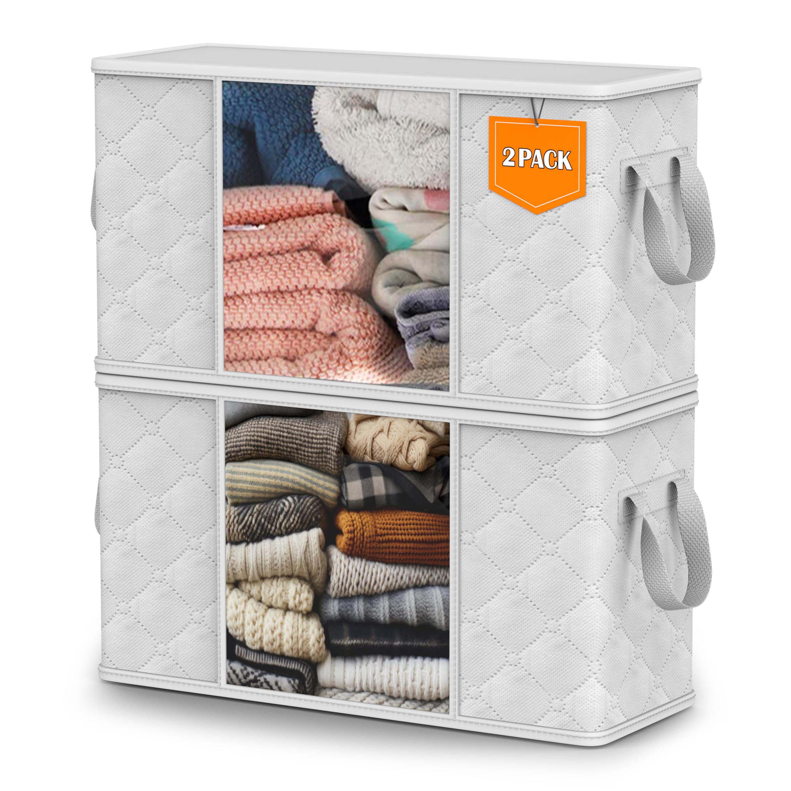 Amazon.com: 2-Pack Large Storage Bags for Clothing| White Foldable ...