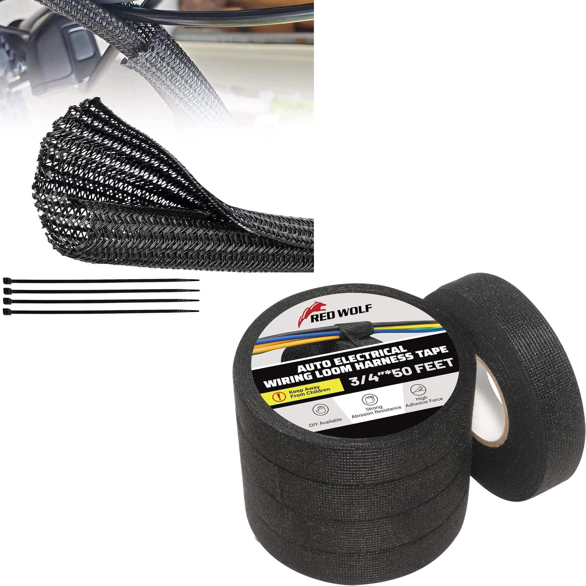 Amazon.com: RED WOLF Wiring Harness Tape High Temp Wire Cable Loom Self ...