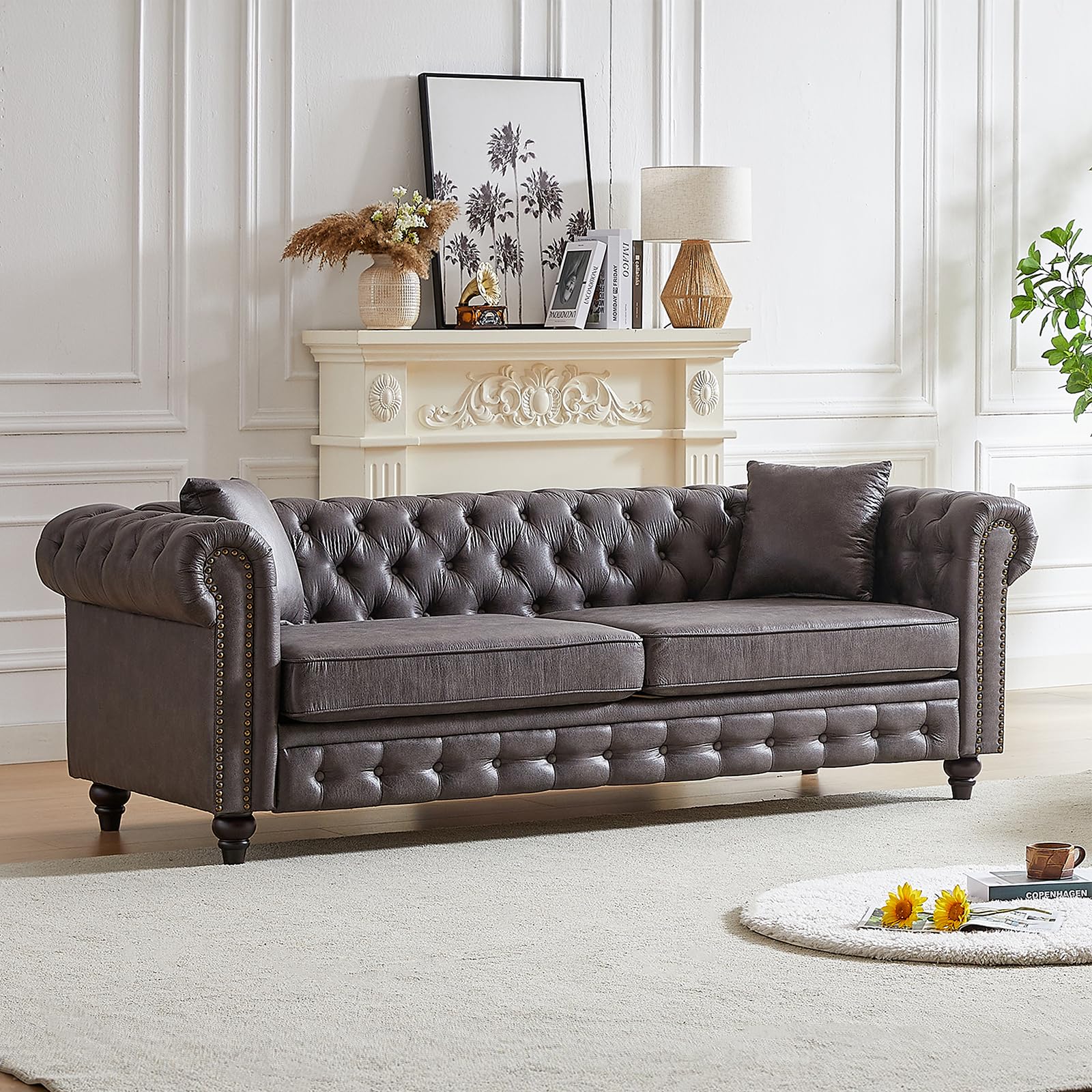 Amazon.com: Mid Century Modern Couch,85.5" High-tech Fabric Button ...