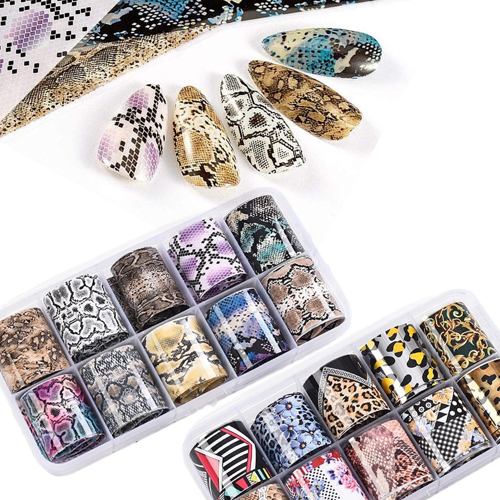Amazon.com: JCAKES 2 Boxes 20 Rolls Snake Nail Foil Sheets Holographic ...