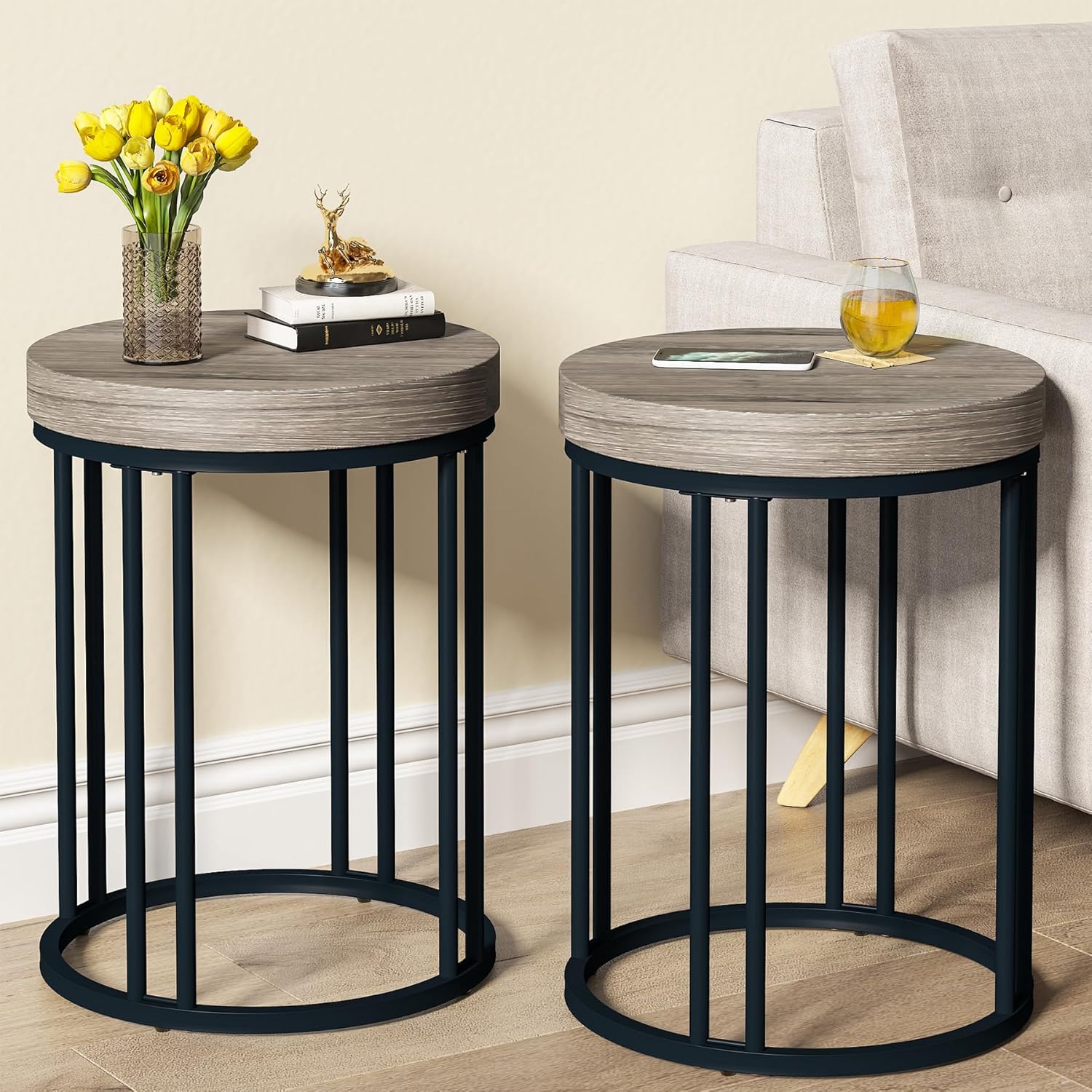 Amazon.com: Tribesigns Round End Table Set of 2, Modern Side Small ...