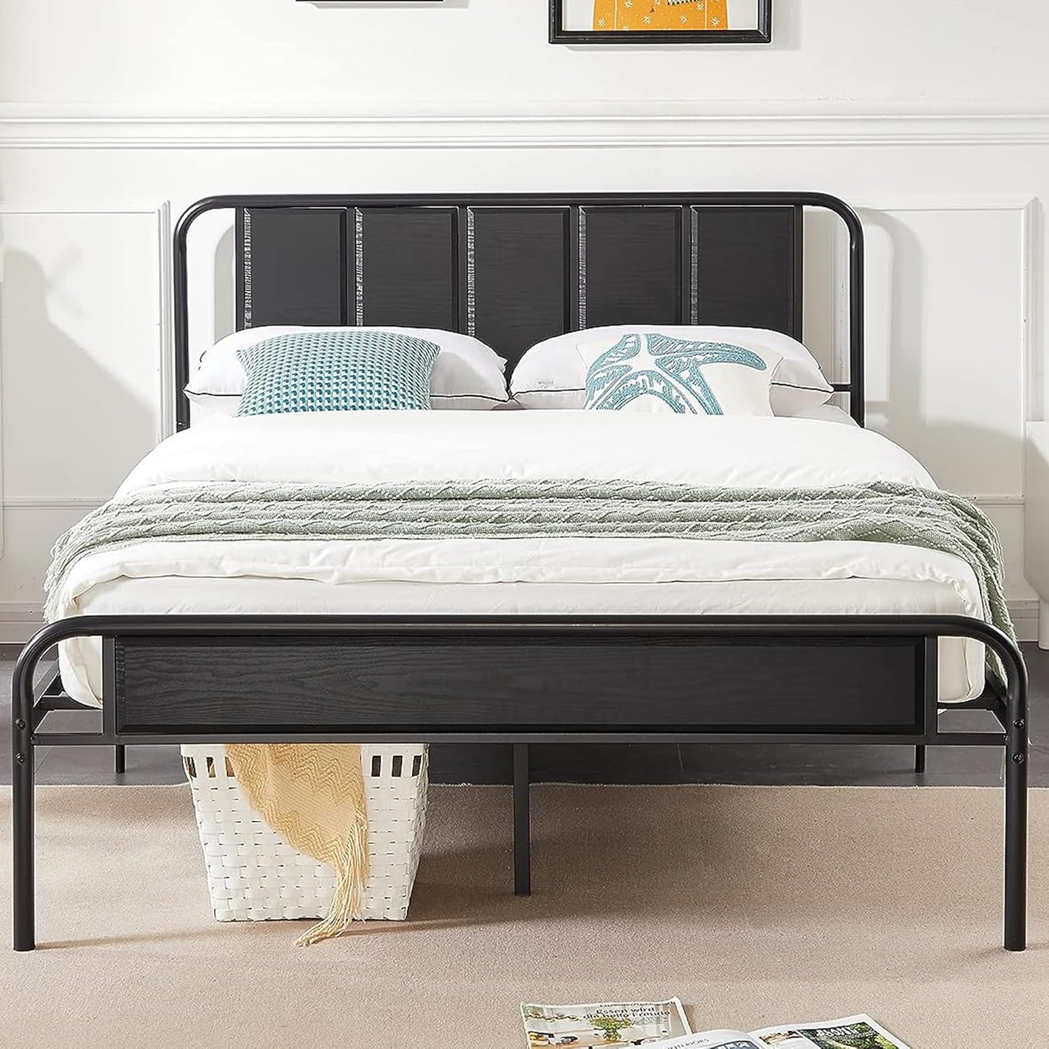 Amazon.com: VECELO Full Size Platform Bed Frame with Wood Headboard ...