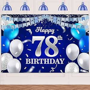 Amazon.com: Happy 78th Birthday Banner Backdrop Navy Blue Balloons Confetti Stripe Flag Light ...