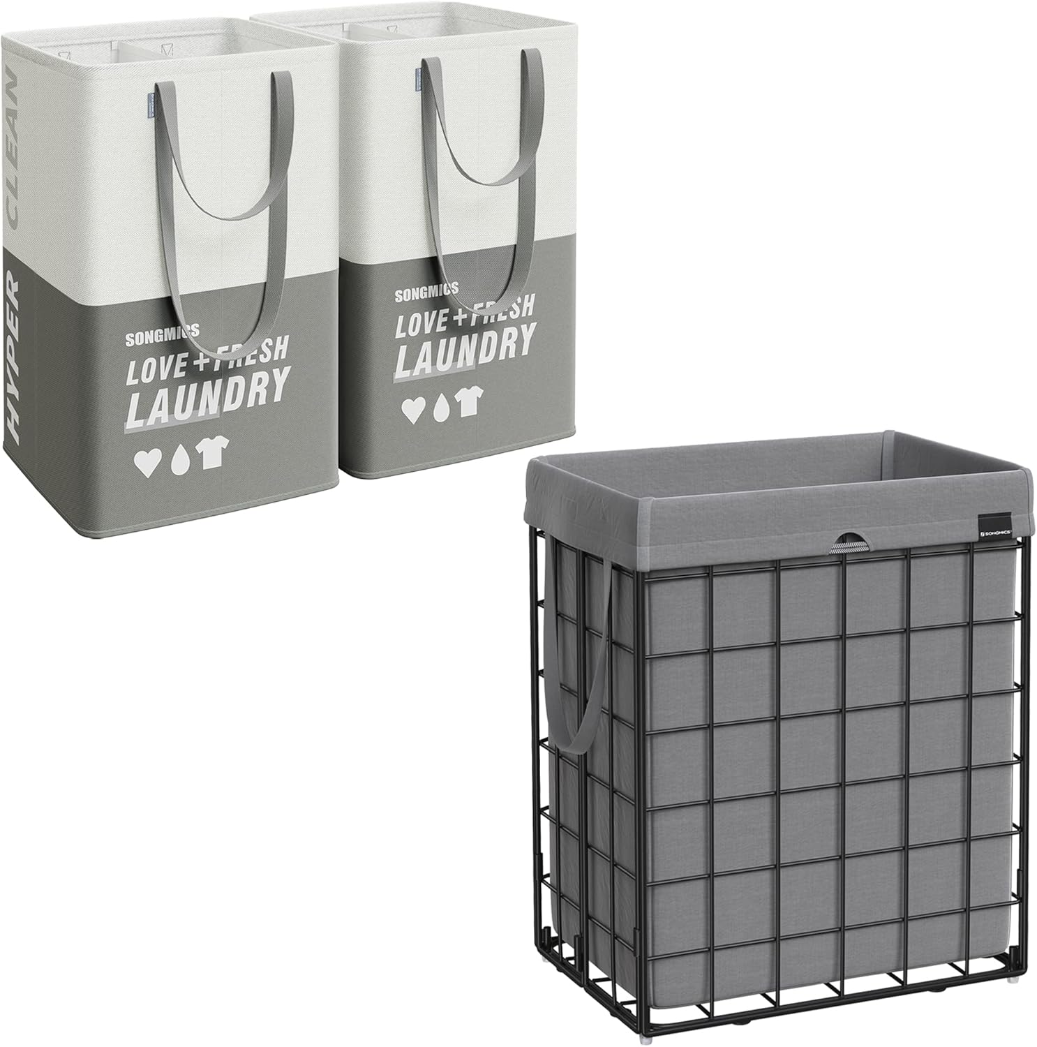 Amazon.com: SONGMICS Laundry Hamper and Set of 2 Laundry Baskets Bundle ...