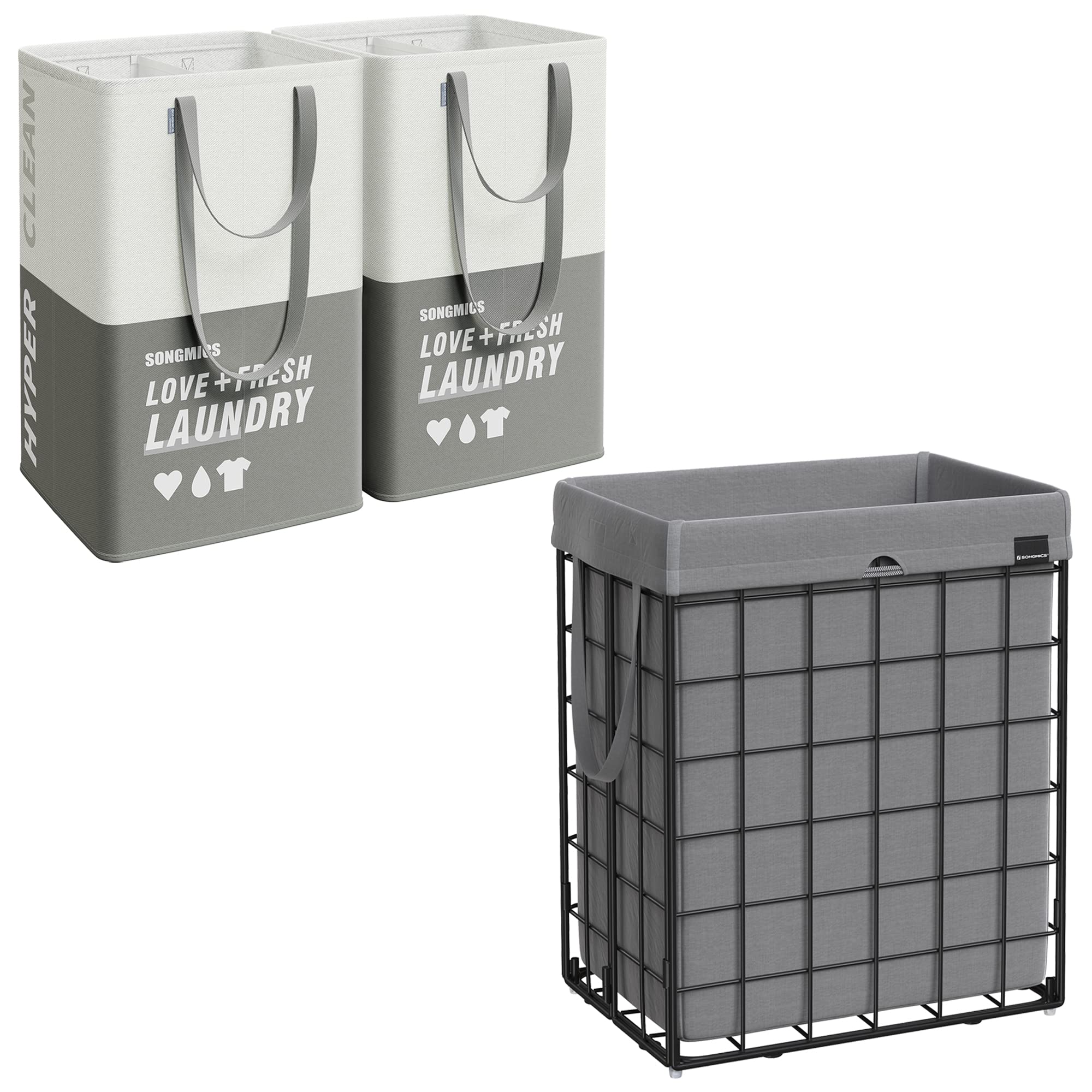 Amazon.com: SONGMICS Laundry Hamper and Set of 2 Laundry Baskets Bundle ...