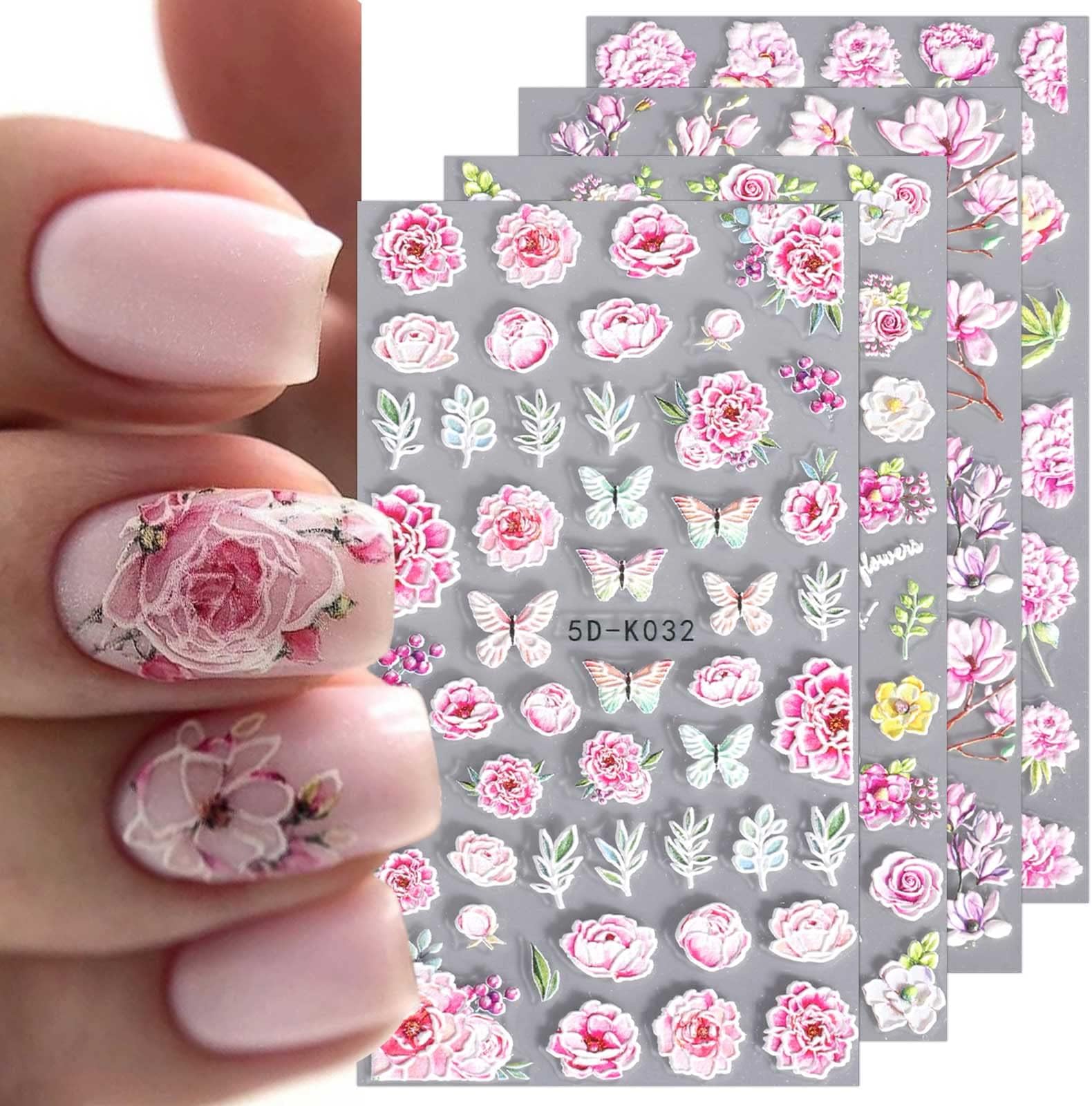 Amazon.com: Dornail 3 Sheets 5D Embossed Bronzing Nail Stickers Floral ...