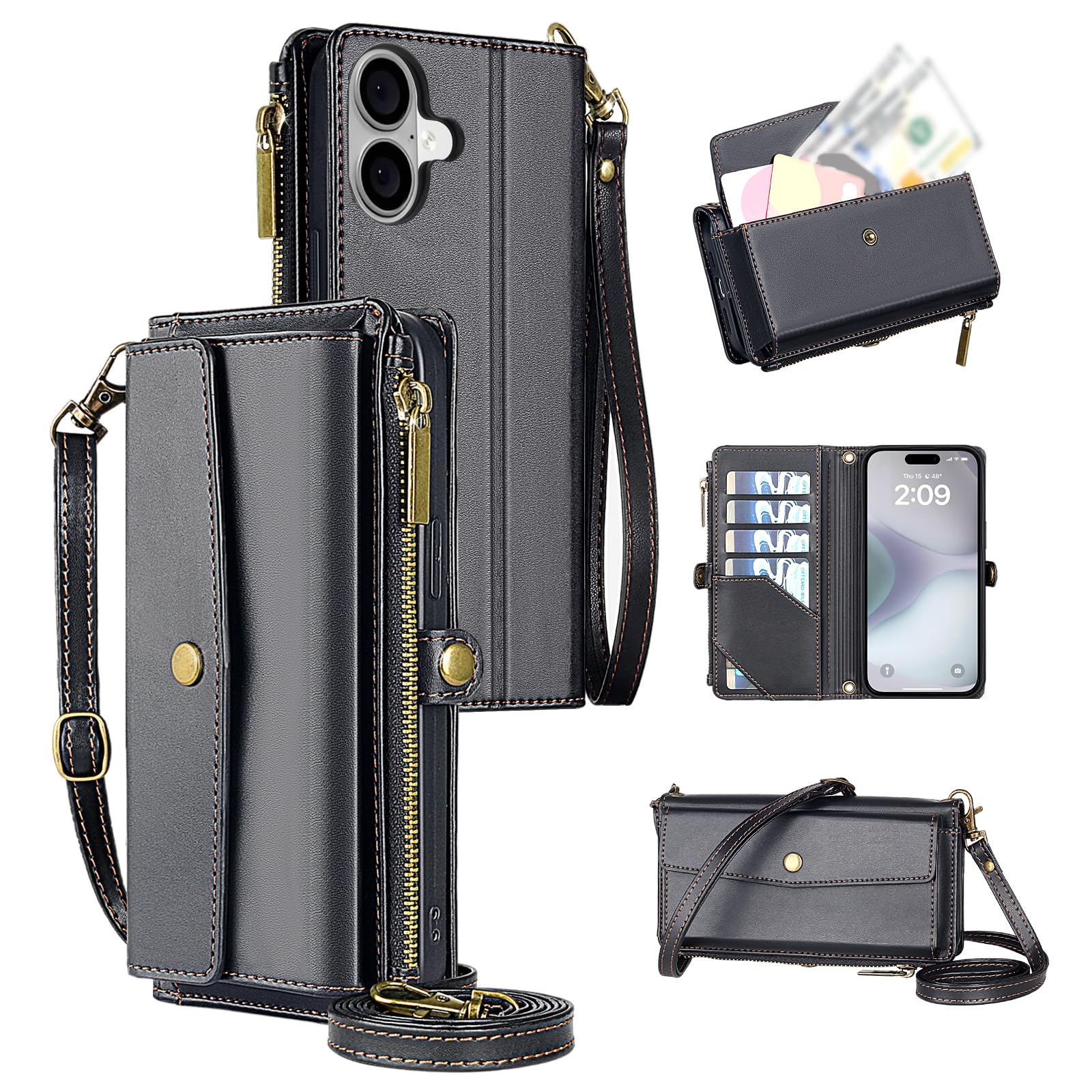 Amazon.com: Misscase for iPhone 16 Wallet Case【RFID Blocking】,Crossbody ...