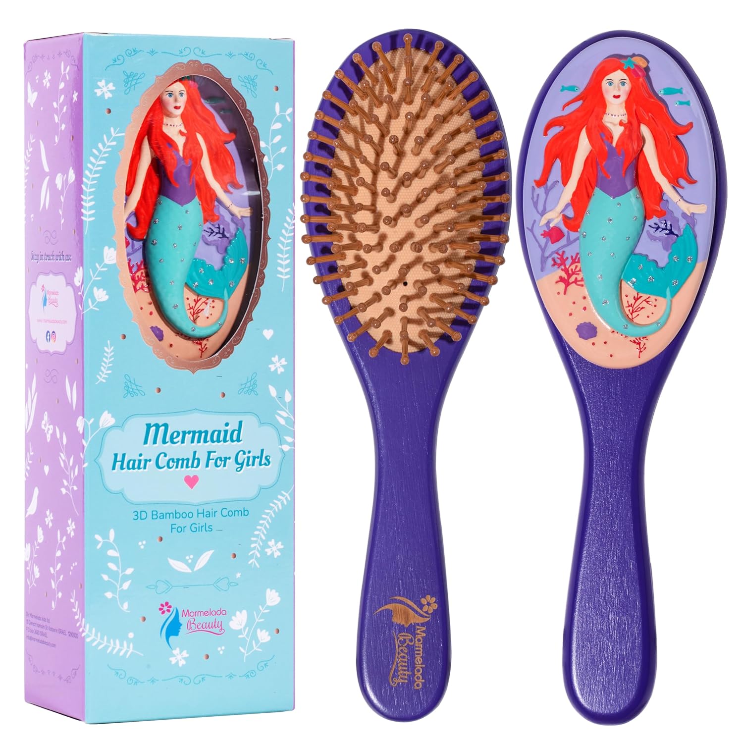 Amazon.com : Kid’s Real Bamboo Bristles Hairbrush – Mermaid Brush ...