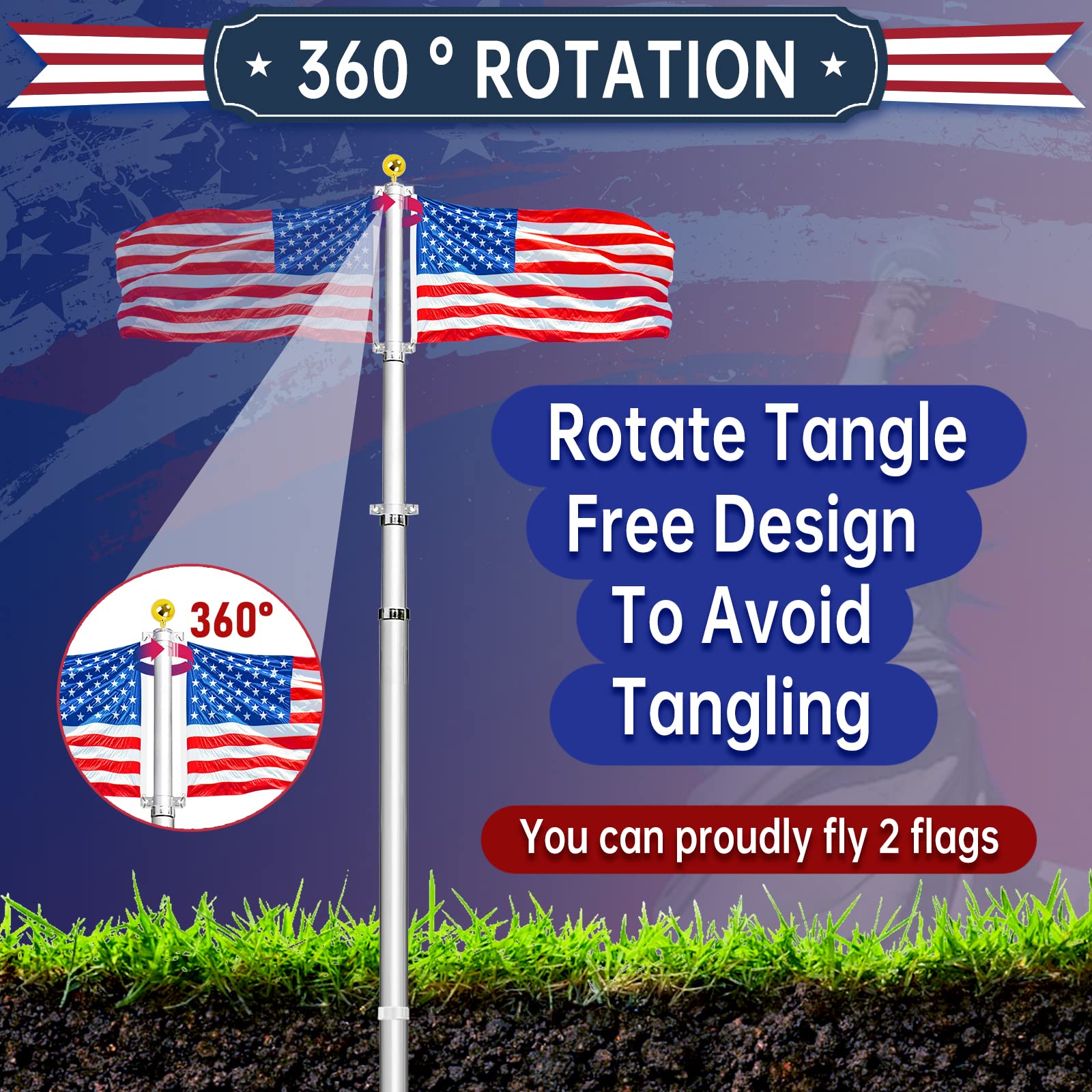 Snapklik.com : iElyiEsy Telescopic Flag Pole Kit 25Ft Height Adjustable ...