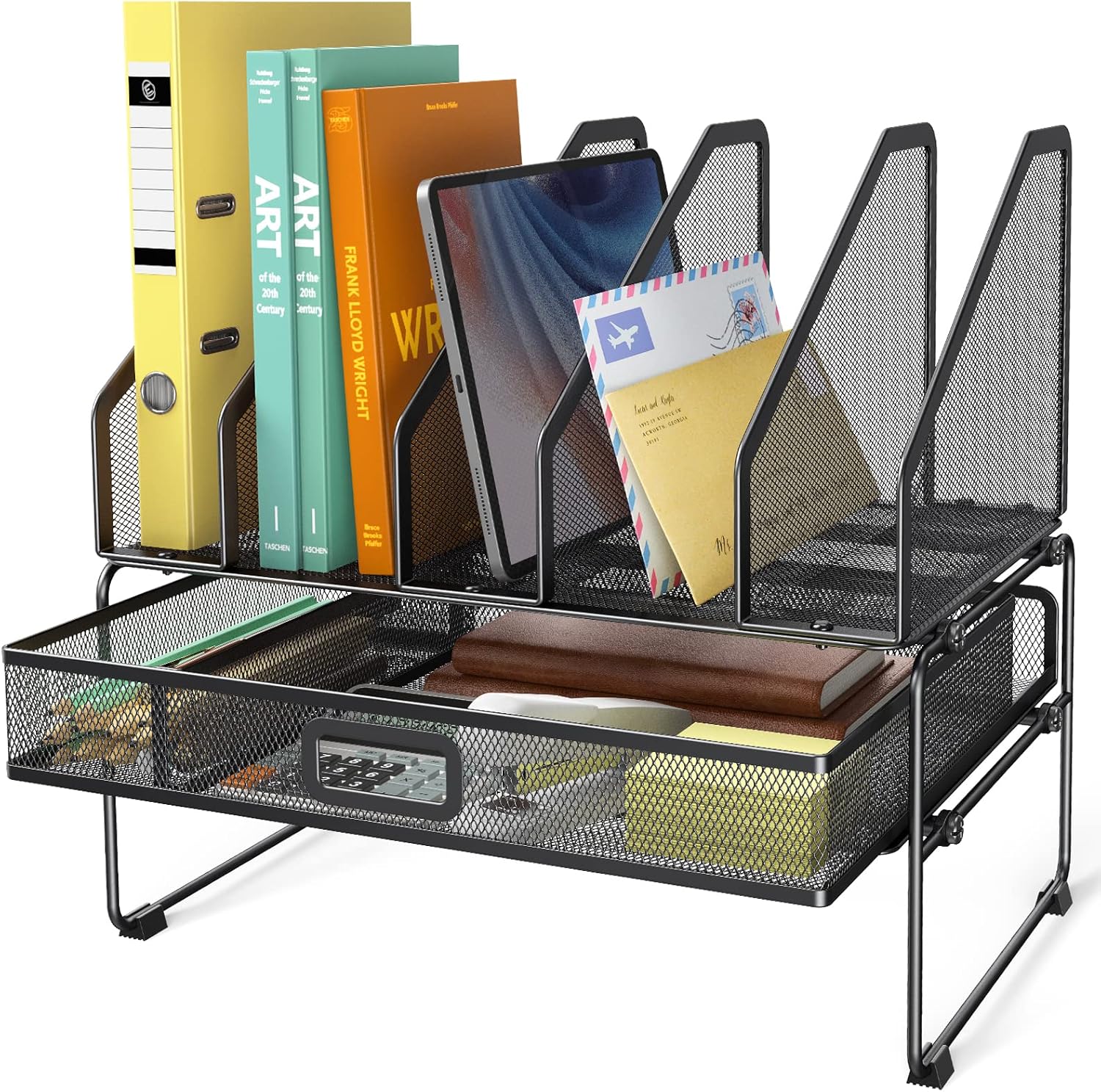 Amazon.com: HUANUO Mesh Desk Organizer with Sliding Drawer, Desk File ...
