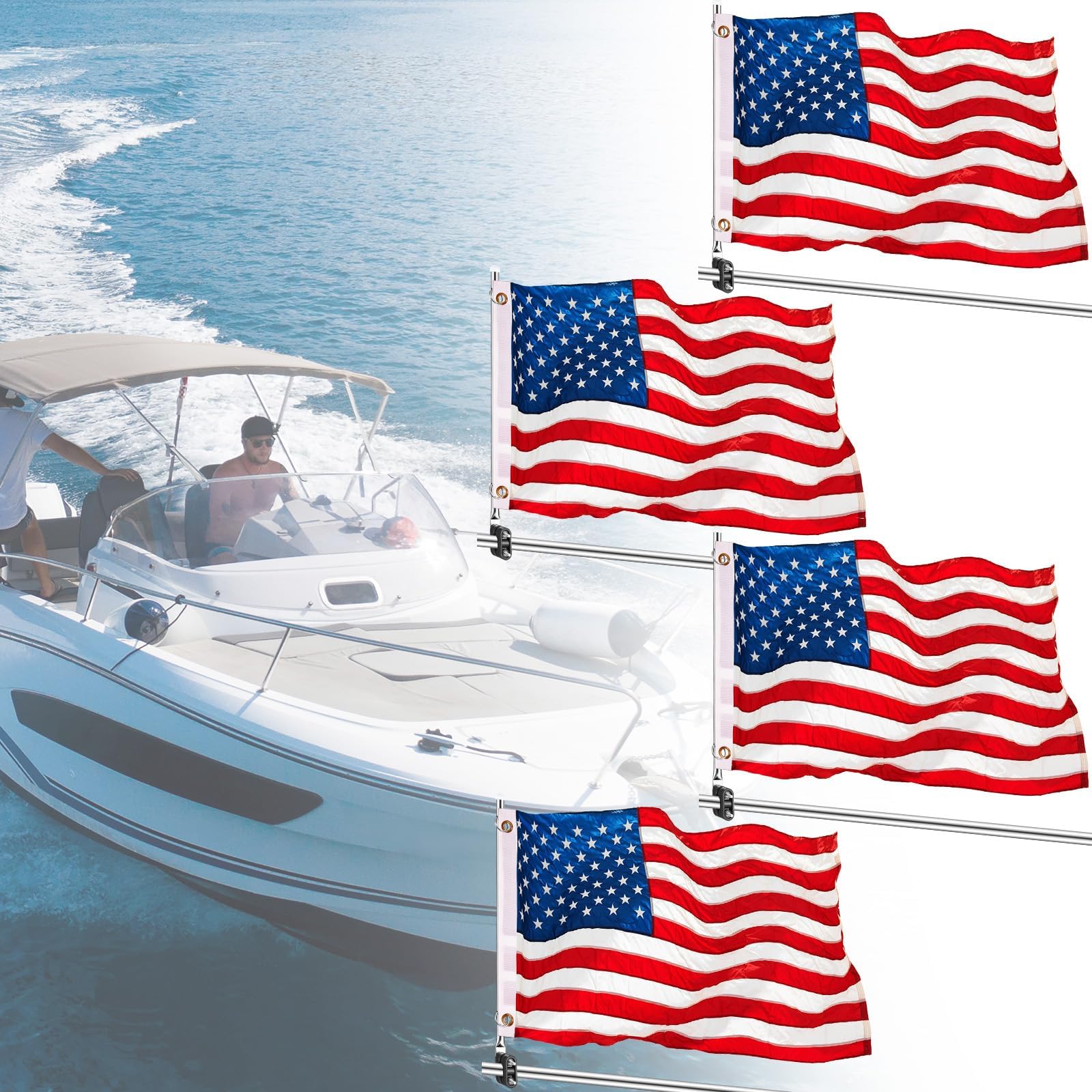 Amazon.com : Gisafai 4 Pcs 18" Boat Flag Pole Kit with American Flag ...