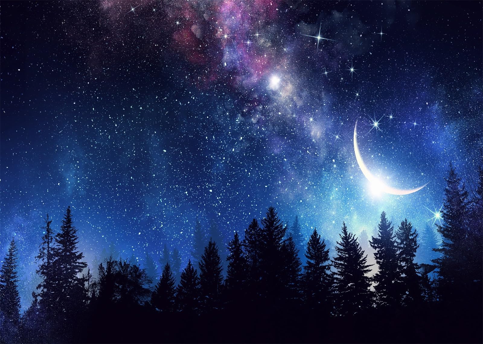 Amazon.com : Loccor 7x5ft Fabric Starry Sky Forest Backdrop Night ...