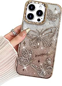 Amazon.com: BITOBE Designed for iPhone 16 Pro Max, Cute 3D Butterfly Case Slim Plating Glitter ...
