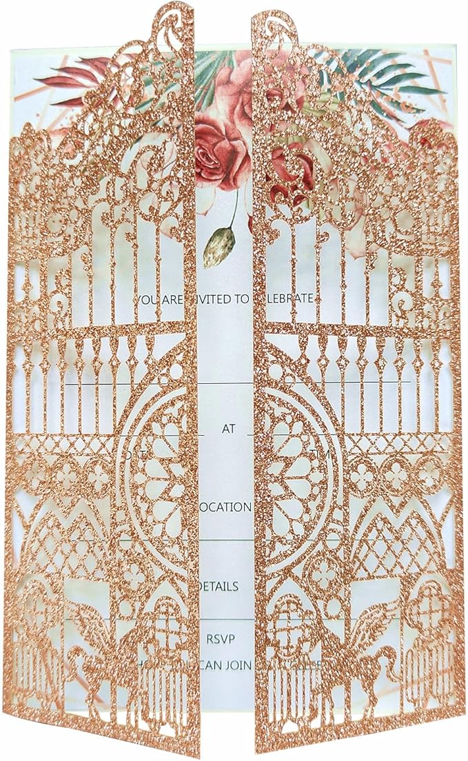 Amazon.com : JOACHUUY 20 glitter laser cut gate invitation cards,suit ...