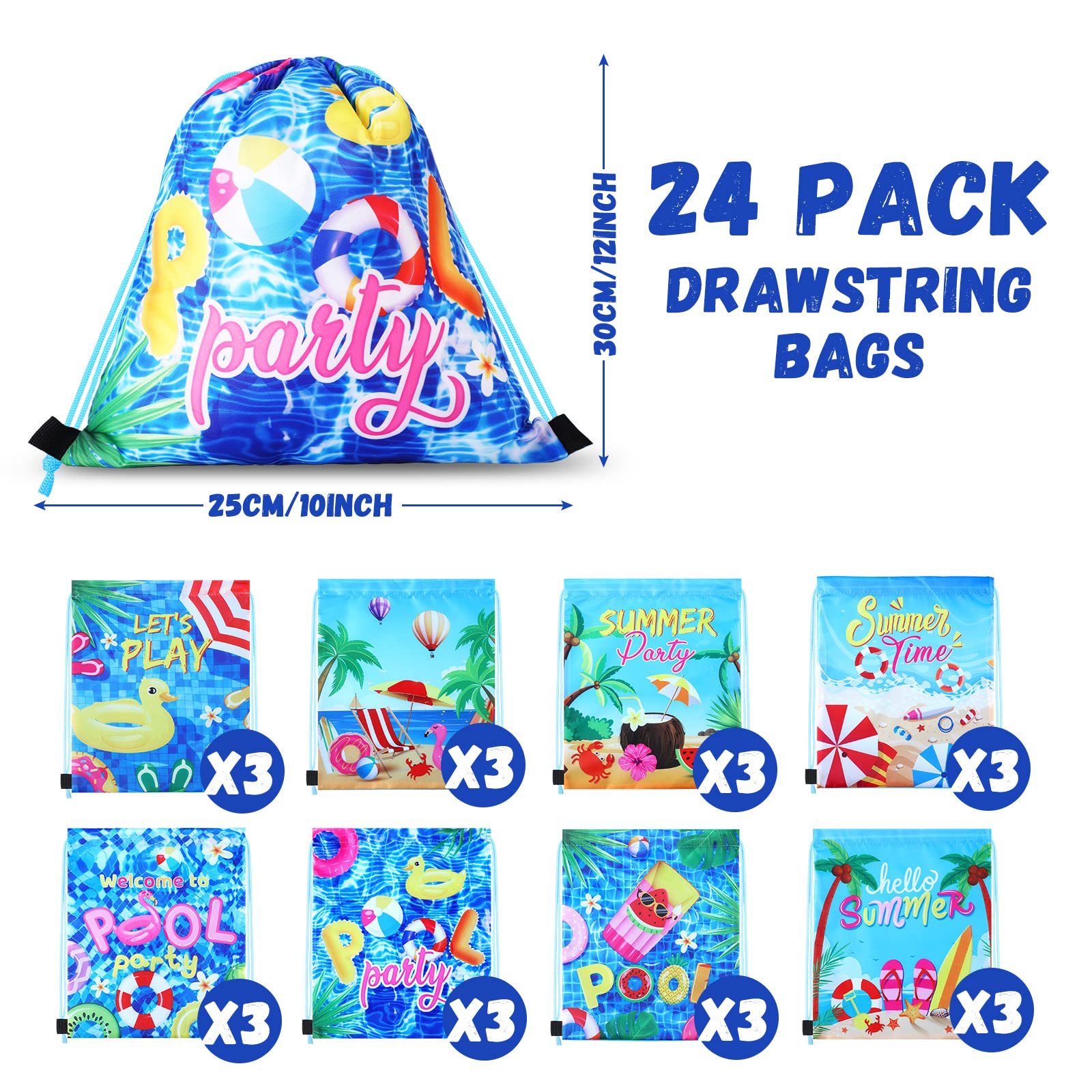 Snapklik.com : 24 Pcs Summer Pool Party Drawstring Bags Swimming Pool ...