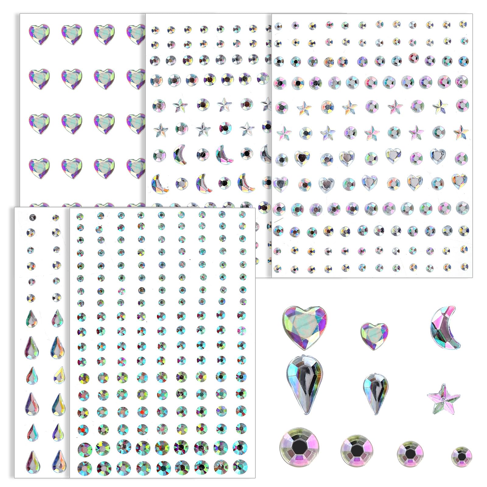 Amazon.com : 5 Sheets Face Gems Face Jewels Stickers, Acrylic Crystal ...