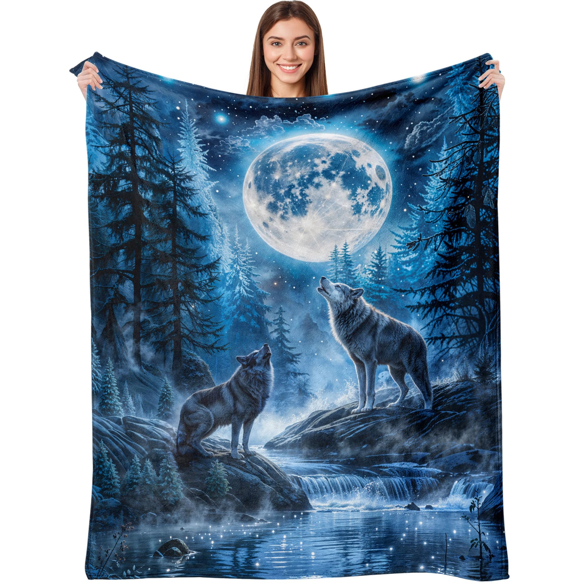 Amazon.com: Decorative Blue Wolf Throw Blanket, Fuzzy Soft Cozy Flannel ...