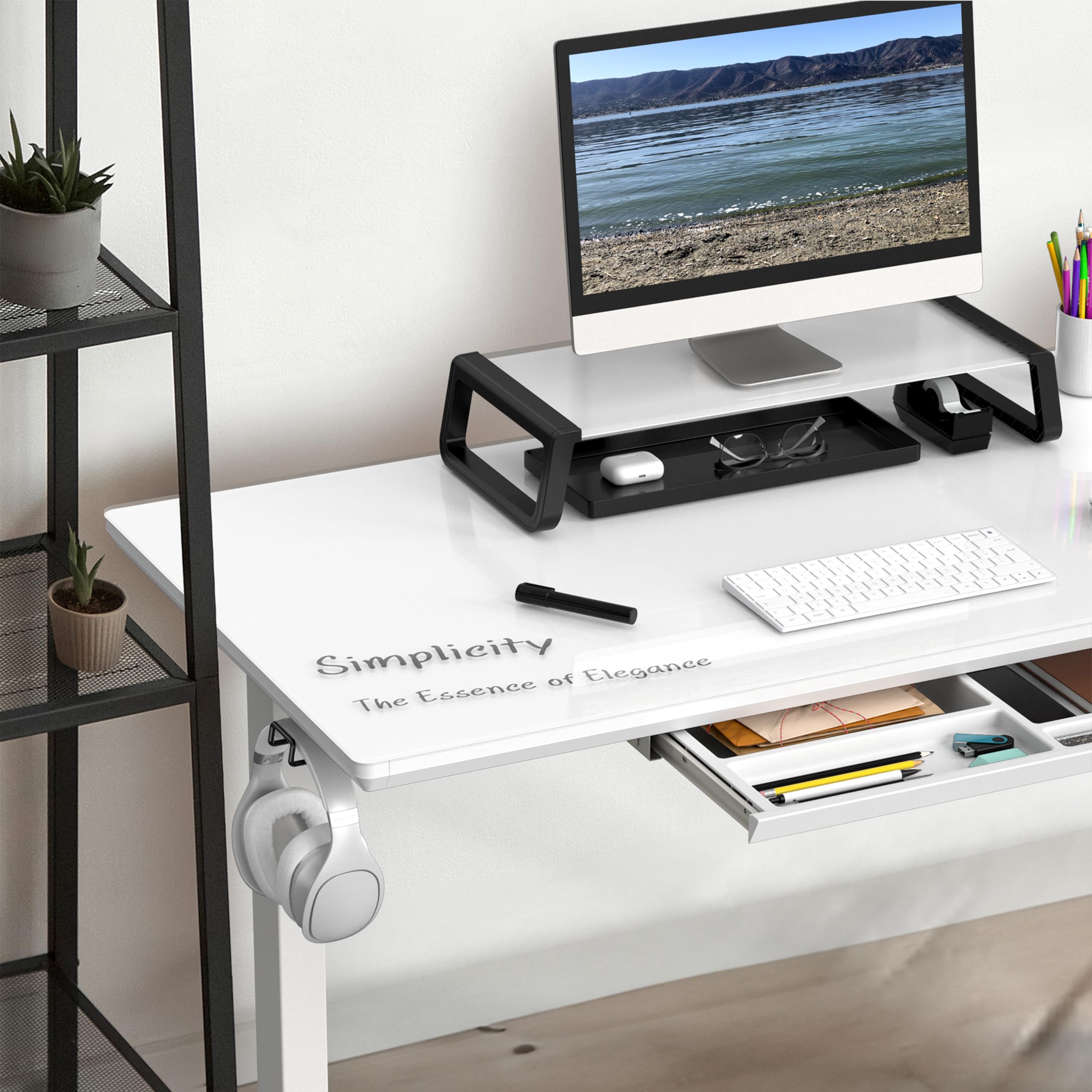 Snapklik.com : SHW 48x24 Glass Electric Height Adjustable Standing Desk ...