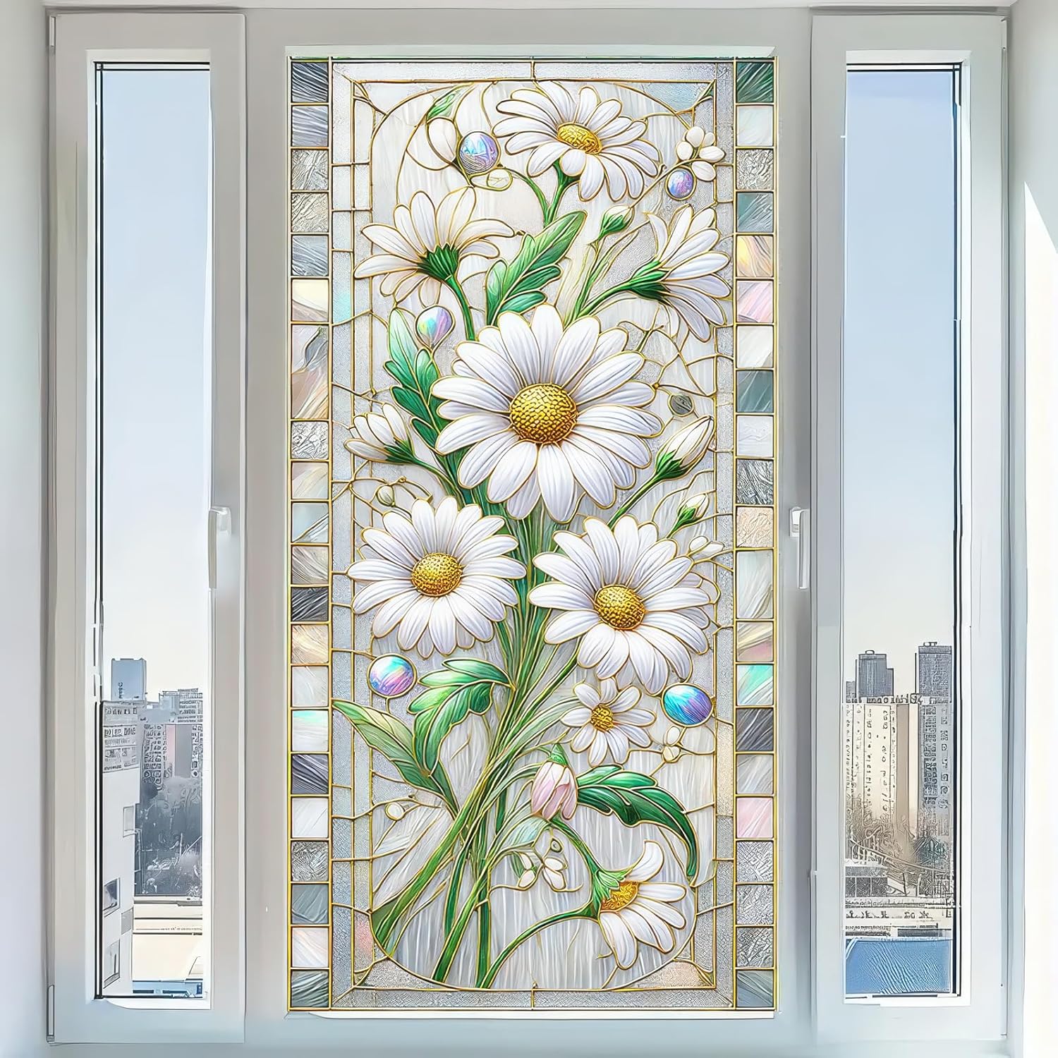 Amazon.com: HOMETITUTE Floral Daisy Window Privacy Film Stained Glass ...