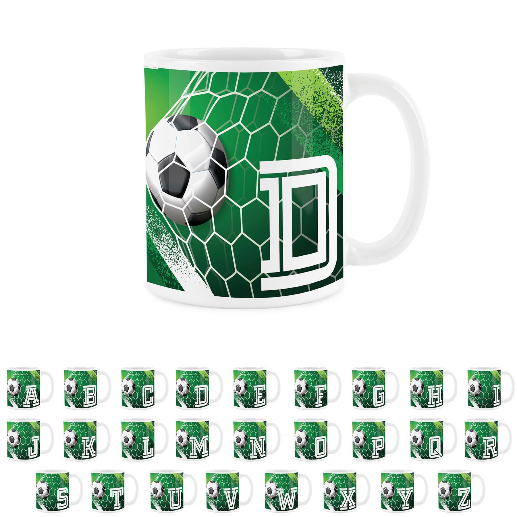Football Letter D Mug - White Initial Personalised Alphabet Tea Coffee ...