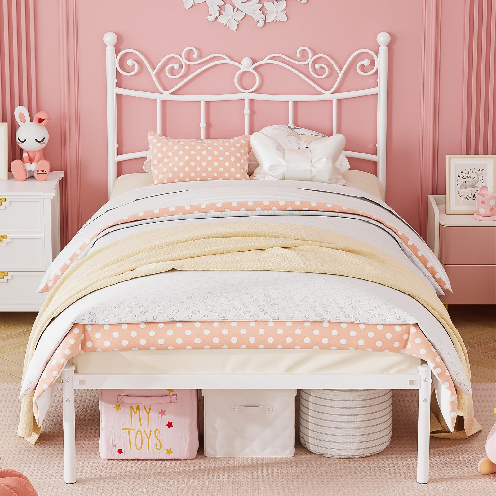 Amazon.com: Merronix Twin Bed Frames with Headboard, Elegant Metal Bed ...