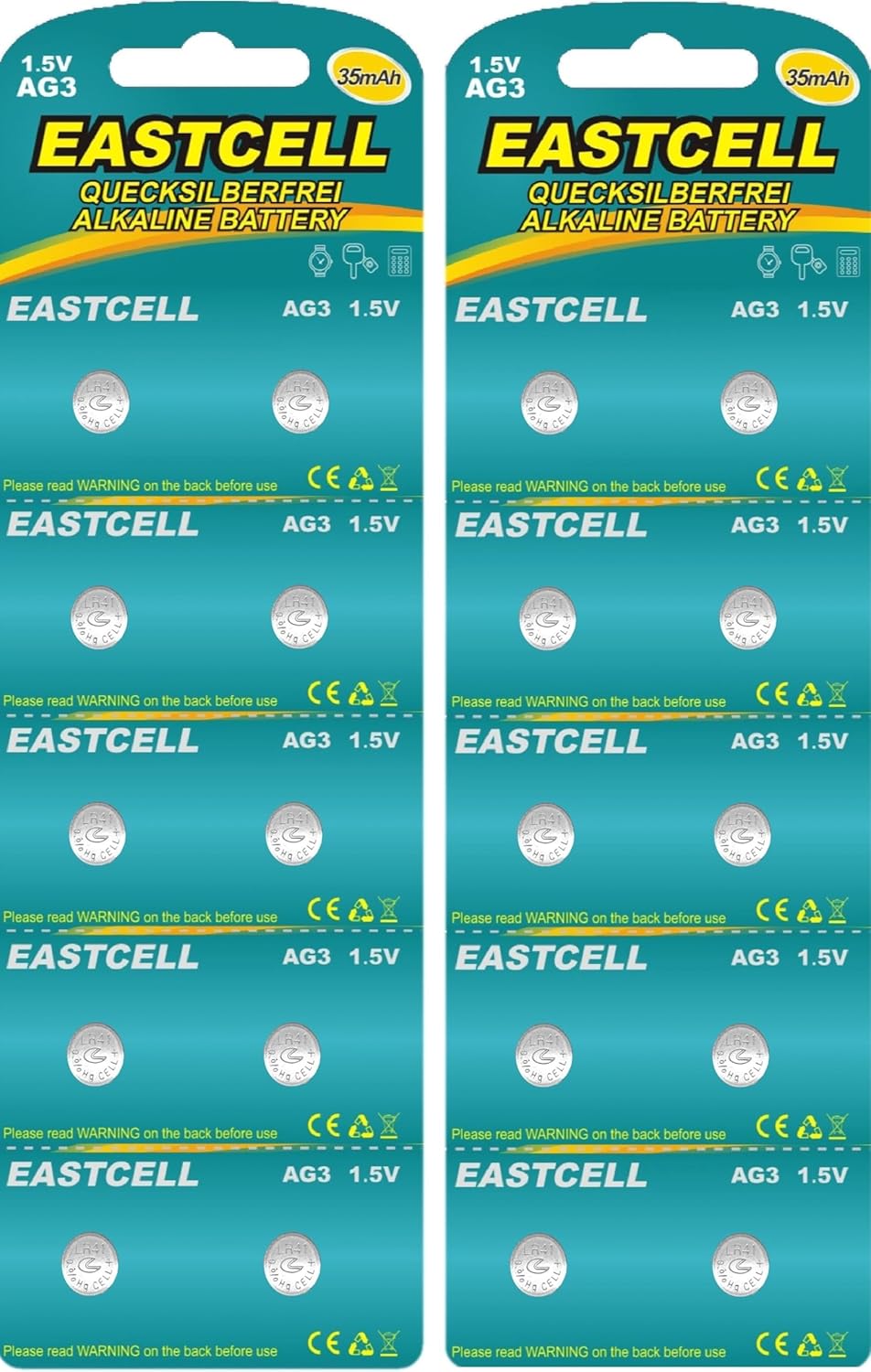 20 Stück AG3 LR41 Knopfzelle - 1,5V Alkaline Knopfzellen - LR736 / L736 / G3 / G3A / 3GA / 192 ...