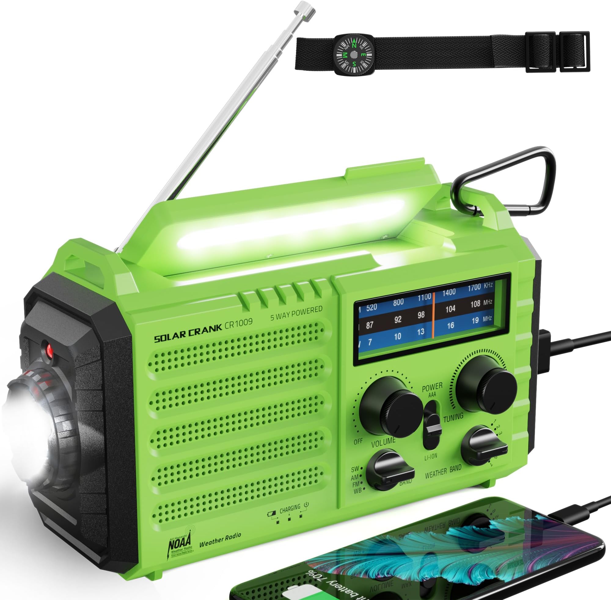 Amazon.com: 18500mWh Emergency Radio, Hand Crank Solar NOAA Weather ...