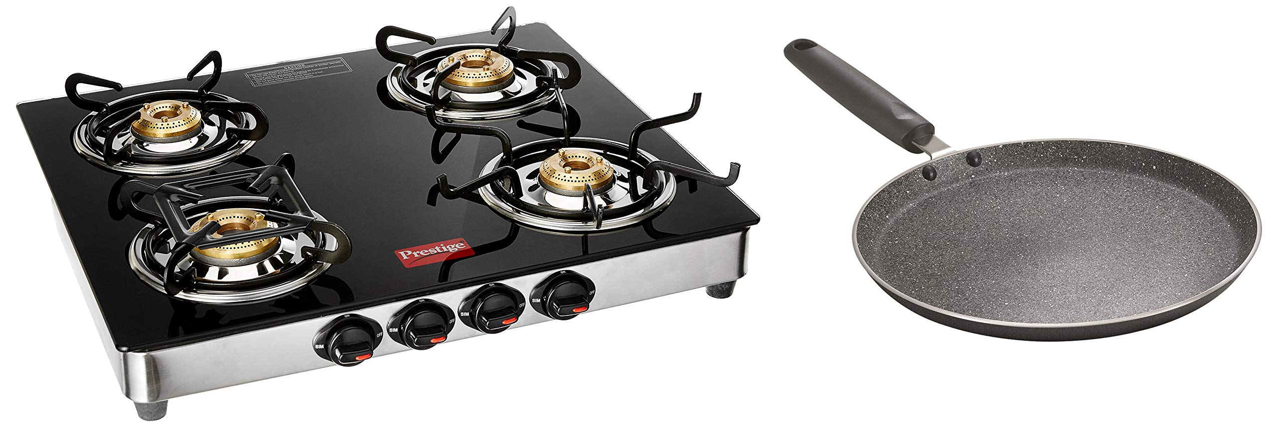 Buy Prestige Royale Schott Glass Top 4 Burner Stove, Black & Omega ...