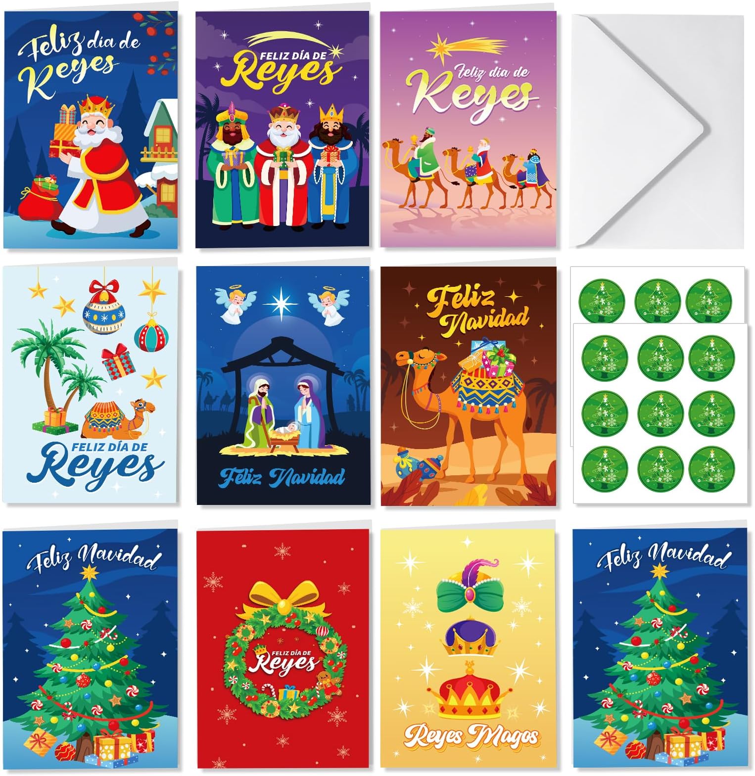 DPKOW 9 Navidad Reyes Magos Tarjetas con Sobres, Español Feliz Navidad ...