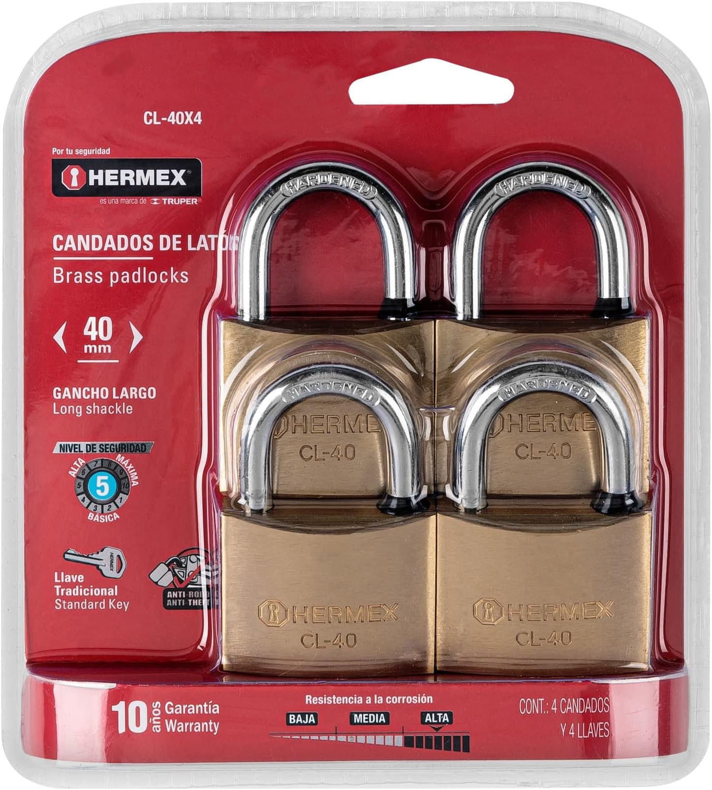 Hermex CH-38X4, Juego de 4, cuerpo de hierro, gancho corto, en blister ...