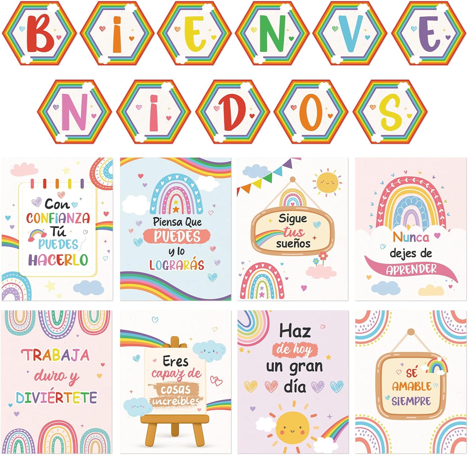 Aposwow Spanish Classroom Posters Decor - 19Pcs Bienvenidos Banner en ...