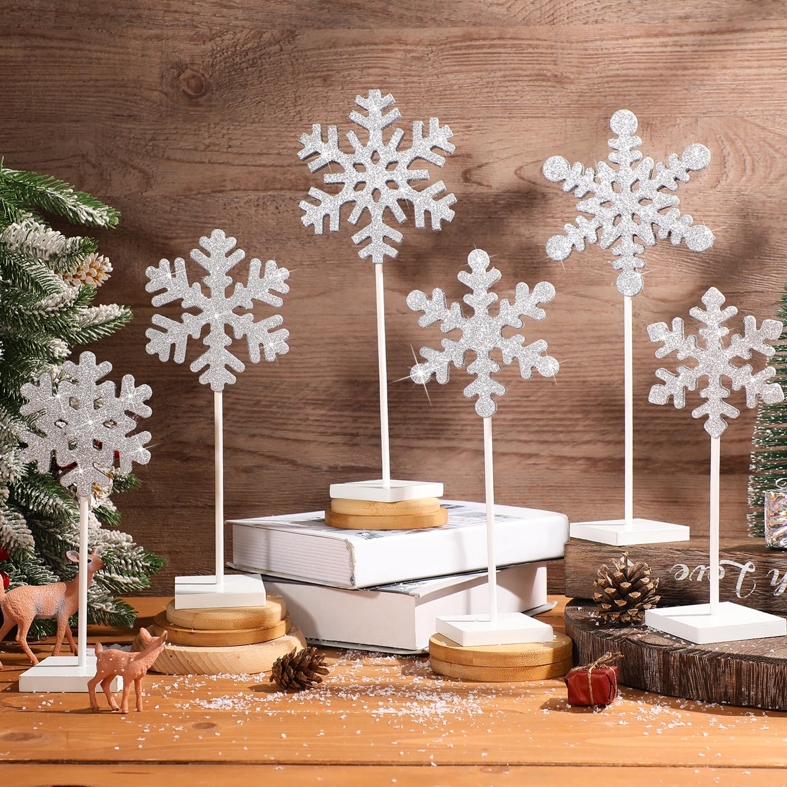 Amazon.com: 6 Pieces Christmas Wood Snowflake Table Decor Snowflakes ...