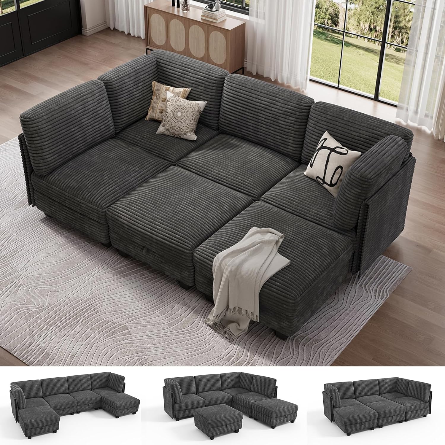 Amazon.com: OhaiAura Modular Sectional Sofa with Adjustable Backrest ...