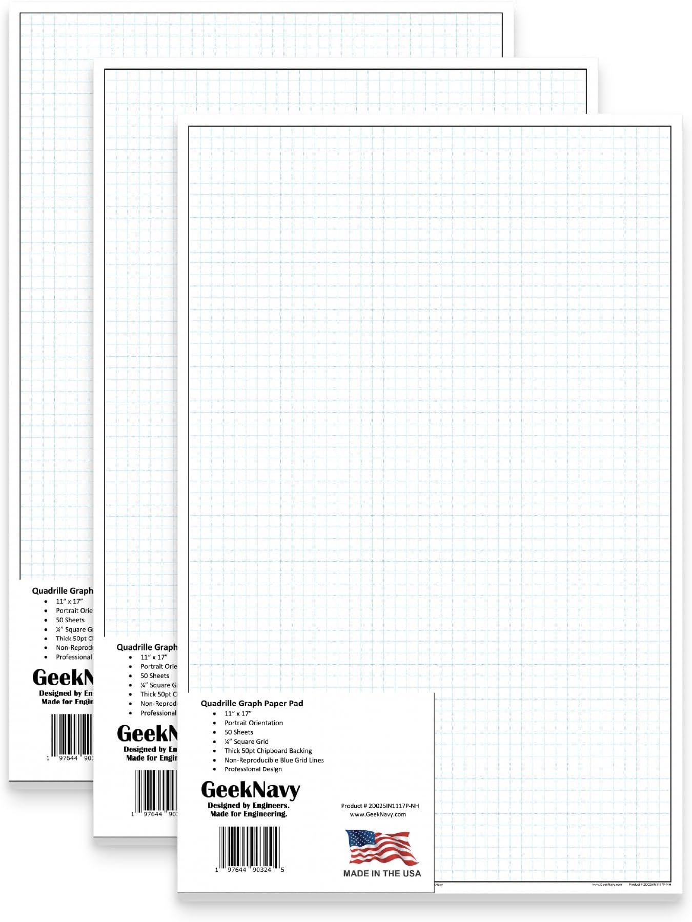 Amazon.com : GeekNavy 11" x 17" Quadrille Graph Paper 50 Sheets ...