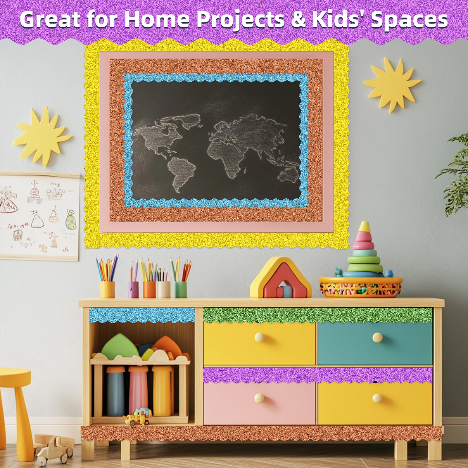 Snapklik.com : 6 Rolls 196.8 Ft Glitter Bulletin Board Borders Set ...