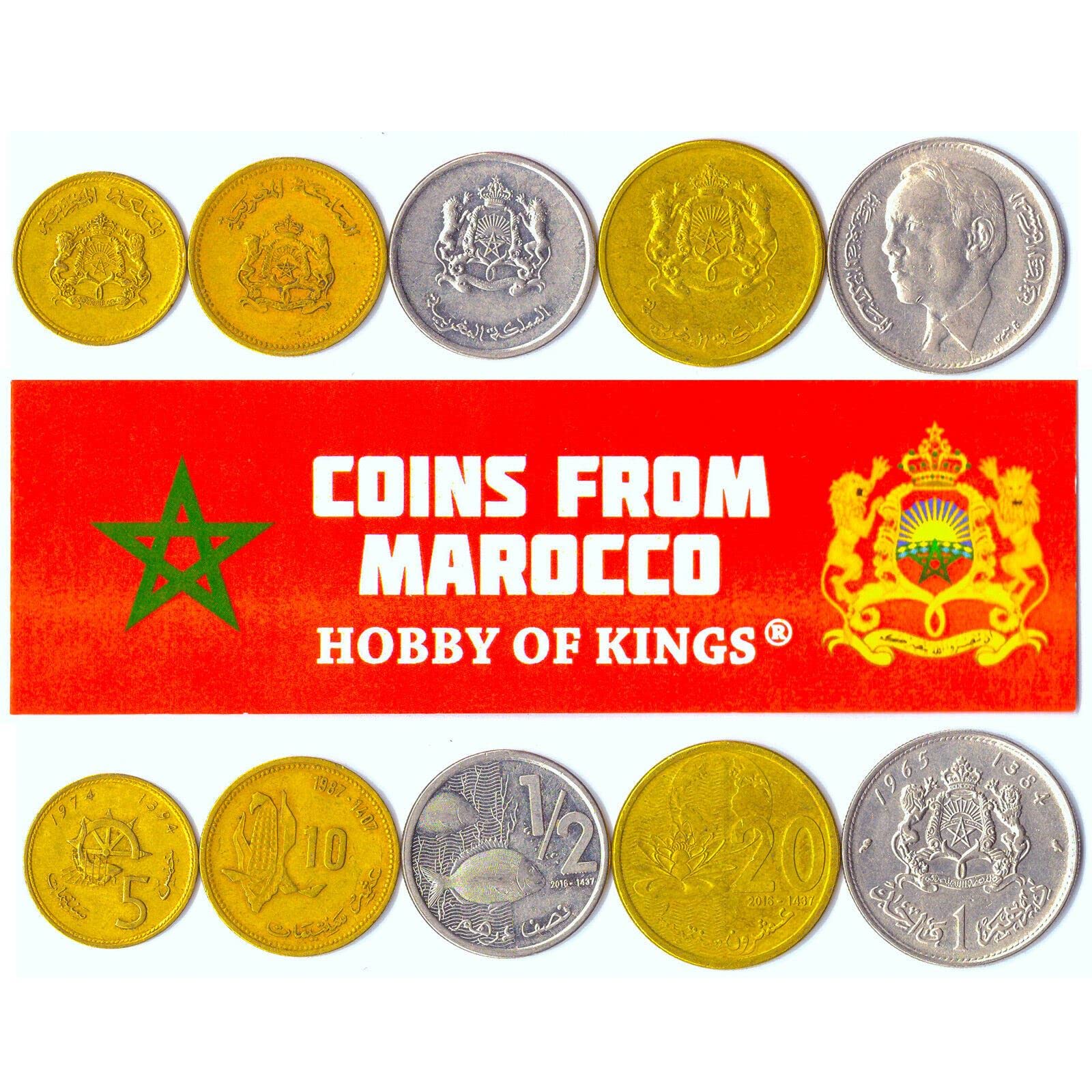 Amazon.com: Morocco 5 Mixed Coins | 5 Santimat to 1 Dirham | Moroccan ...