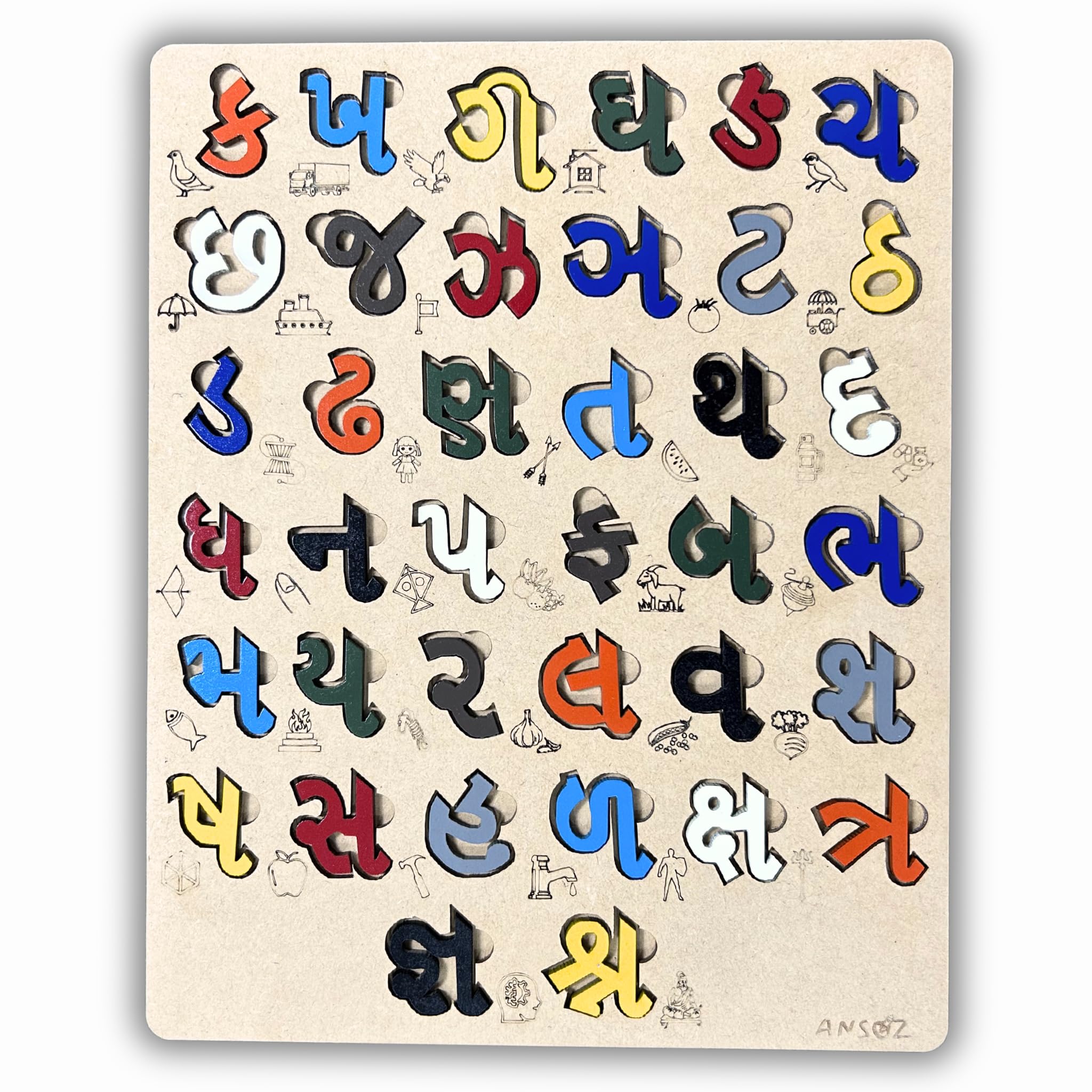 Ansoz Gujarati Alphabets Wooden Puzzle Board | Educational and Learning ...