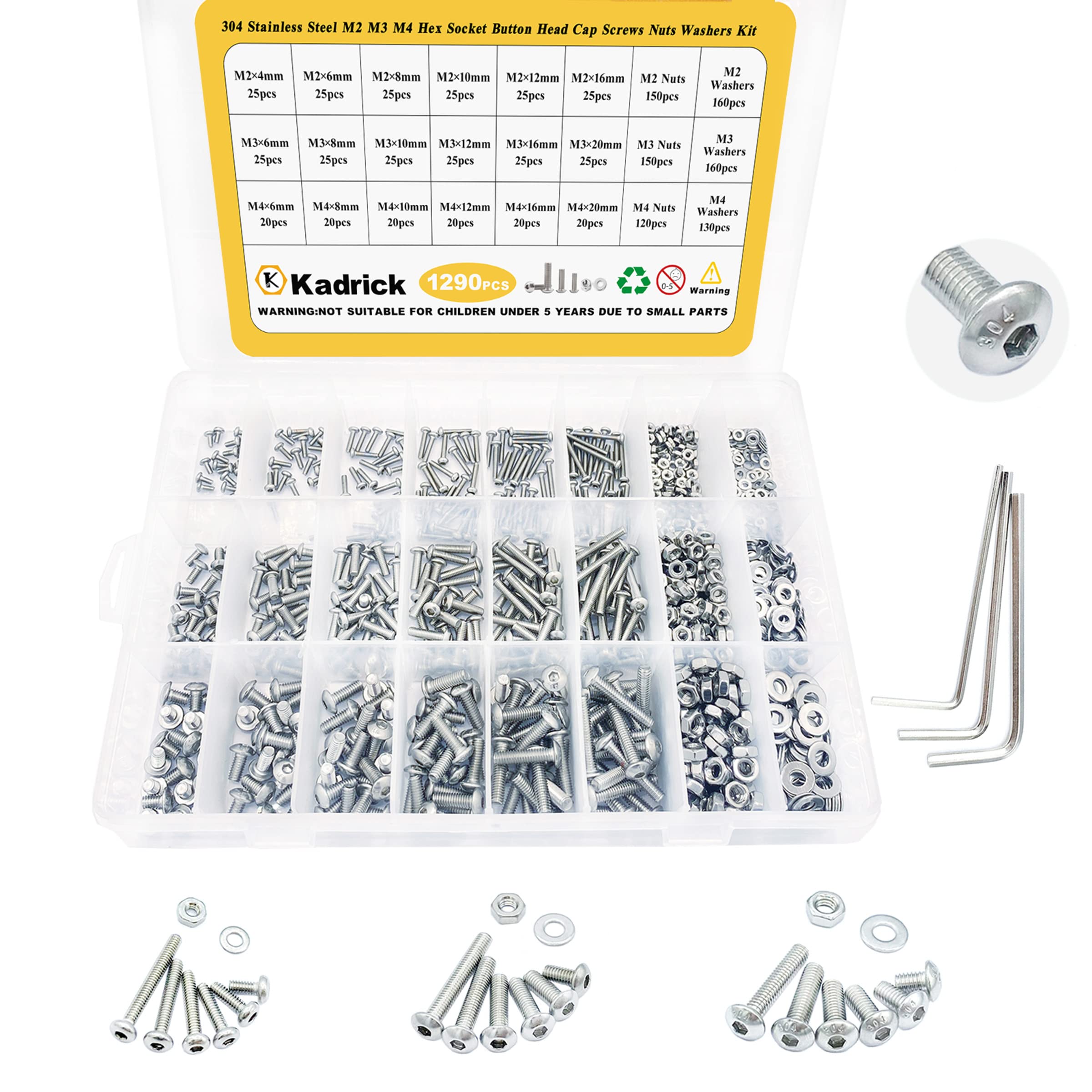 Kadrick 1290 Pcs M2 M3 M4 Metric Screw Assortment,4mm-20mm 304 ...
