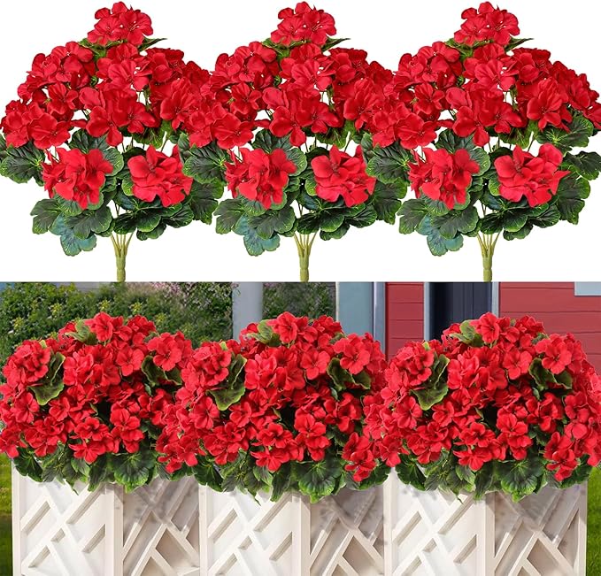 Amazon.com: Betylifoy 3 Pcs Artificial Geraniums Flowers for Outdoors ...