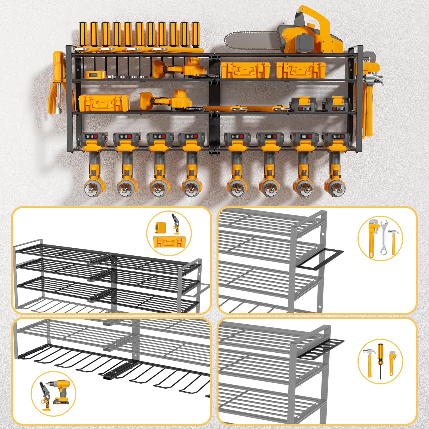 Power Tool Organizer,Heavy-Duty 4-Layer Tool Organizer Wall Mount,8 ...