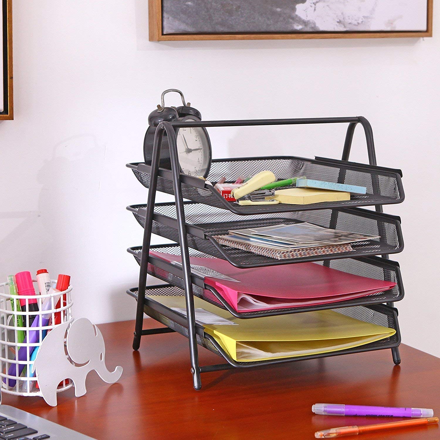 Buy SNAPSHOPECOM File Desk Organizer, 4-Tier Metal Mesh File/Documents ...