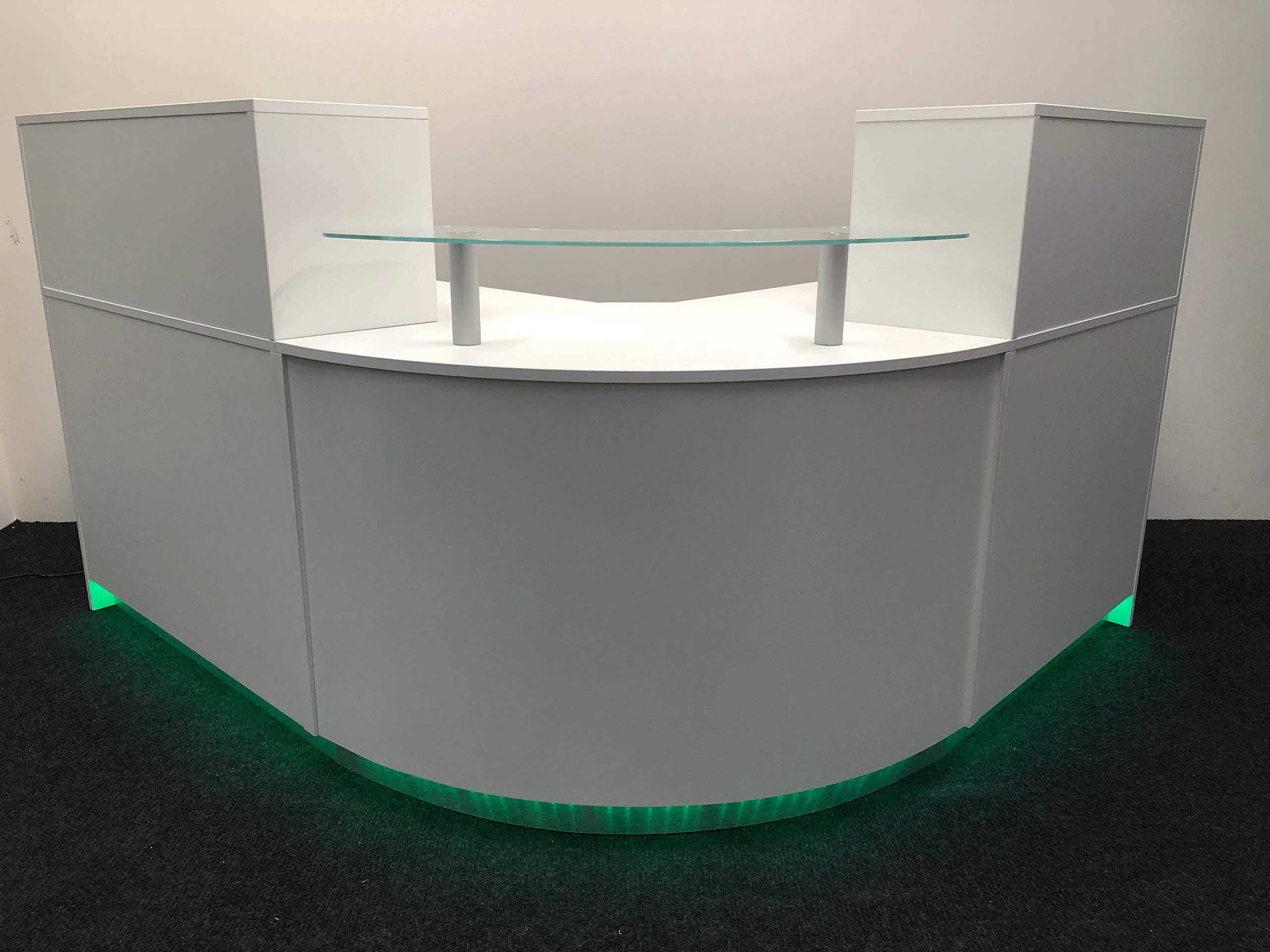 White 180 Half Round Curved Glass Top Reception Desk