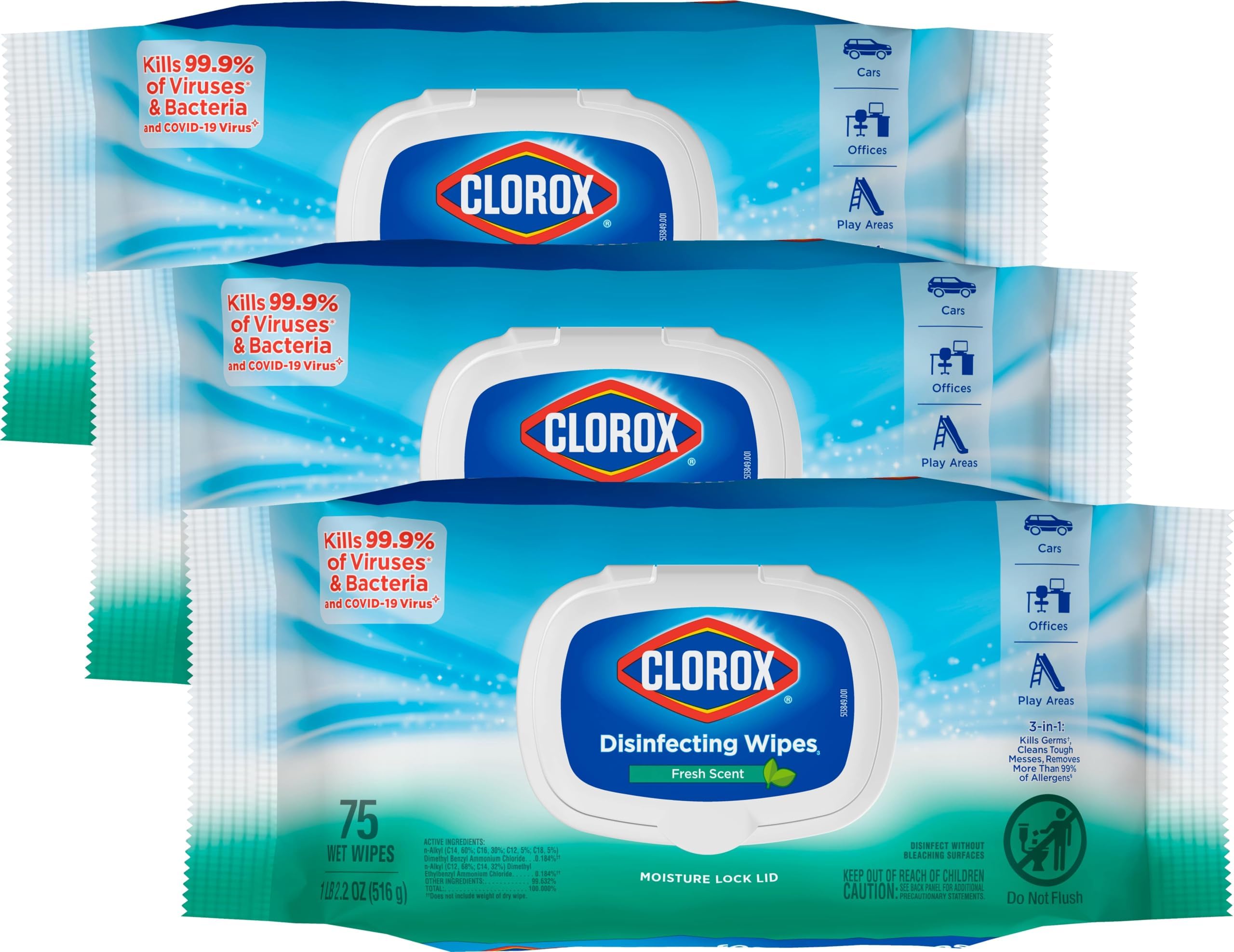 Amazon.com: Clorox Disinfecting Wipes Value Pack, 3x 75ct Crisp Lemon ...