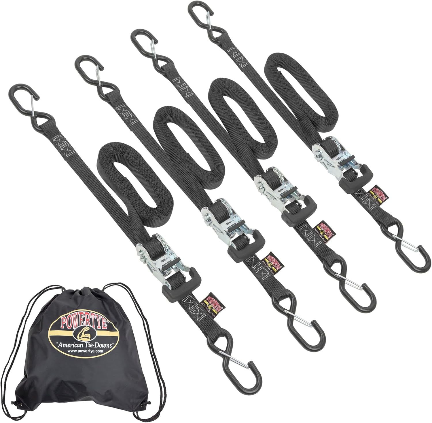 Amazon.com: PowerTye 1in x 15ft Rubber Handle Ratchet Straps with Latch ...