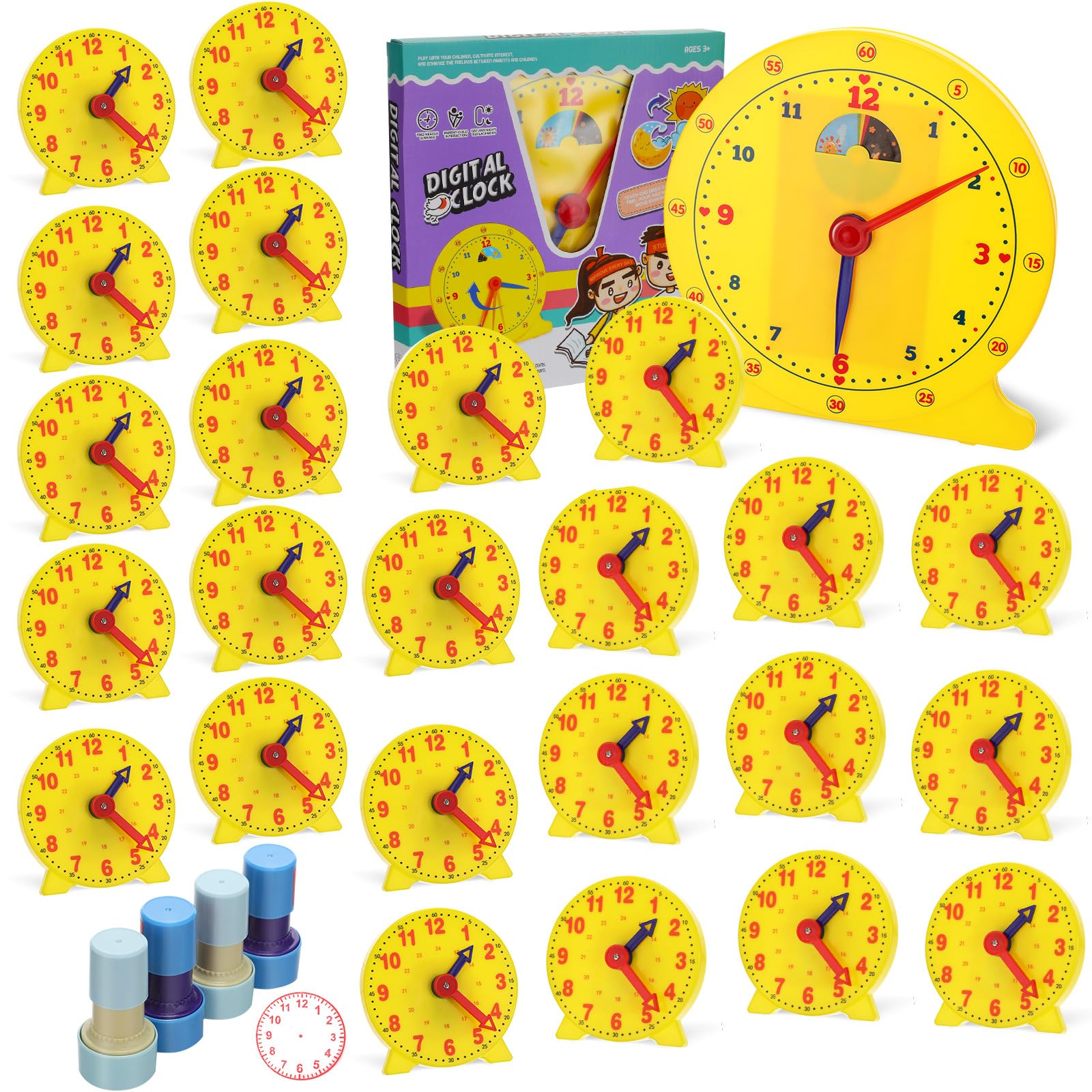Snapklik.com : 30 Pcs Classroom Clock Kit 24 Hours Learn To Tell Time Teaching Clock Toy For ...