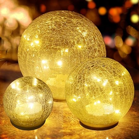 Lighted Mercury Glass Ball Table Lamp, Silver Cordless Glass Orb Decor ...