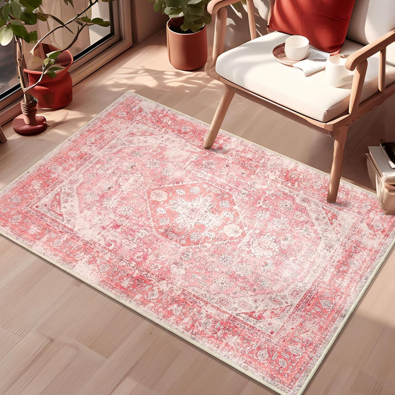 Amazon.com: MUJOO Pink Rugs for Bedroom Girls Small Boho Area Rug ...