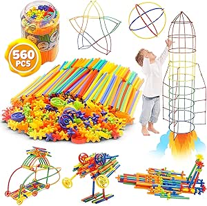 Amazon.co.jp: Tubular Blocks Set, 560 Pieces, Straw Constructor ...